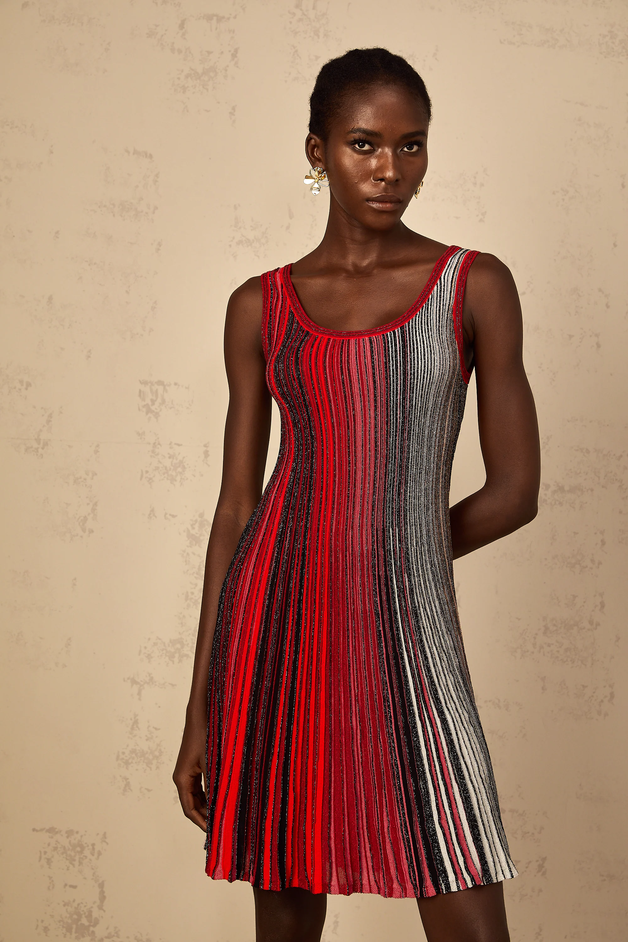 Amaryllis Red Sequin Striped Knit Mini Dress - Miss Rosier